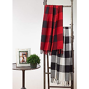 SARO LIFESTYLE Sevan Collection Cotton Throw with Buffalo Plaid Design, Black
