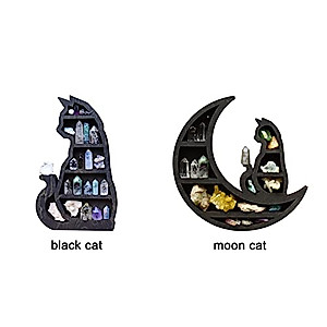 Alapaste Moon Shelf Room Decor,Cat in The Moon Crystal Shelf,Wooden Crystal Shelf Jewelry Holder,Wall Mounted Floating Shelves,Reversible Essential Oil Shelf for Living Room,Dinning Room,Bed Room
