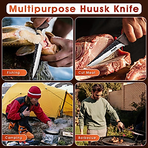 Huusk Japan Knife for Meat Cutting Bundle with Hand Forged Deboning Knife with Sheath