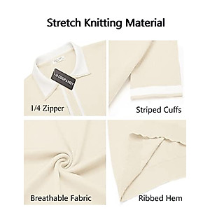 COOFANDY Mens Zipper Polo Shirt Short Sleeve Muscle Polo Shirt Golf Polo T Shirt Cream Color