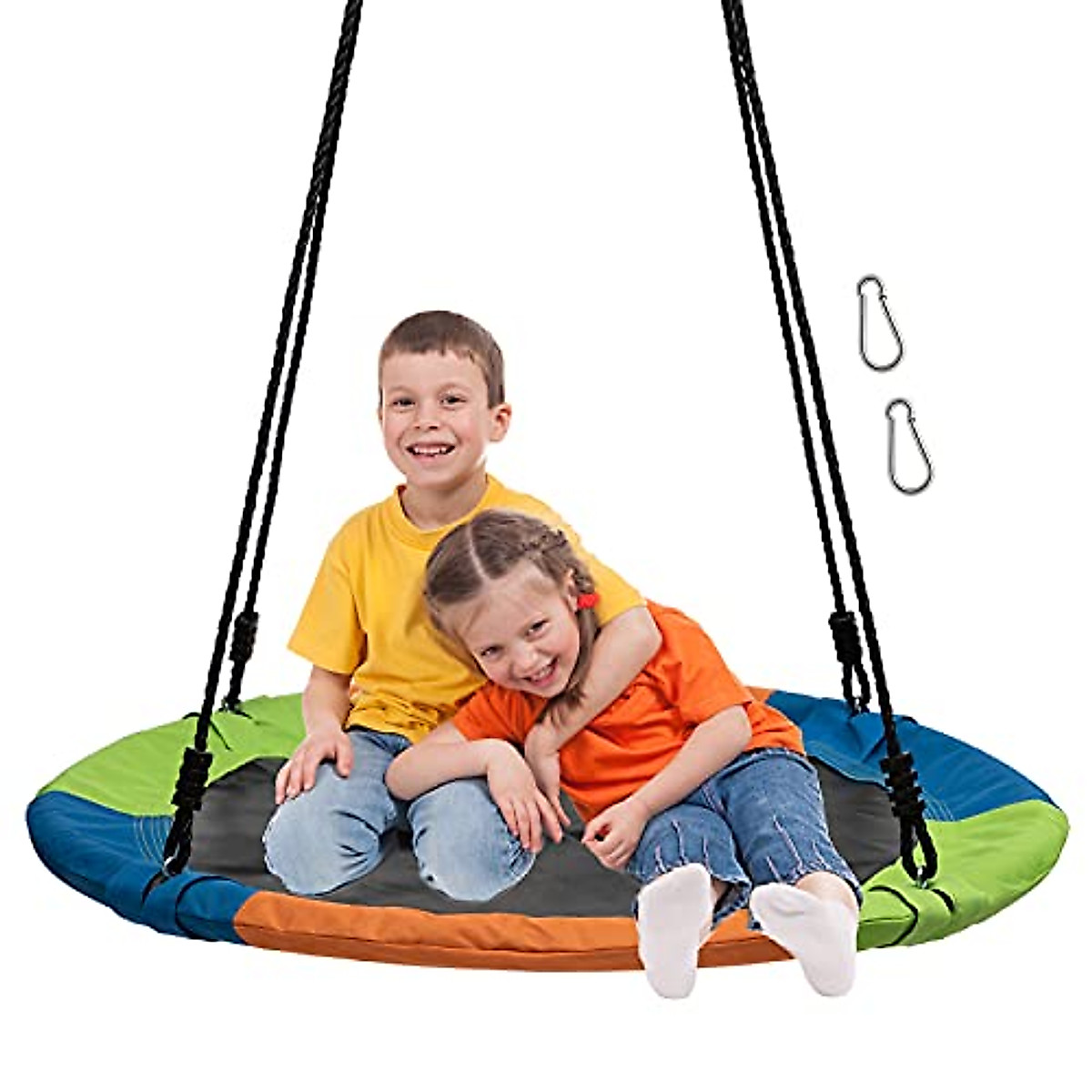 BEJOY 40’’ Saucer Tree Swing for Kids Outdoor Round Mat Swing with Adjustable Hanging Ropes and Accessaries for Indoor Backyard and Playground