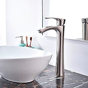 KINGO HOME Contemporary Single Handle Tall Vessel Sink Brushed Nickel Vanity Bathroom Faucet, Basin Mixer Tap