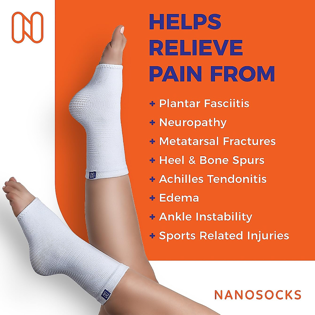 NanoSocks Compression Socks for Women & Men (1 Pair) - BEST Ankle Brace Support Sleeve for Neuropathy, Plantar Fasciitis, Diabetic Foot Nerve Pain Relief - Toeless (Medium, Black)