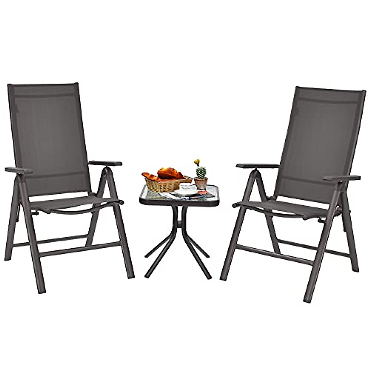 Giantex Set of 2 Patio Chairs, Folding Lawn Chairs, 2 Pack Outdoor Sling Chairs 7 Level Adjustable Backrest, Aluminum Frame, Patio Dining Chairs for Camping Pool Beach Yard No Assembly