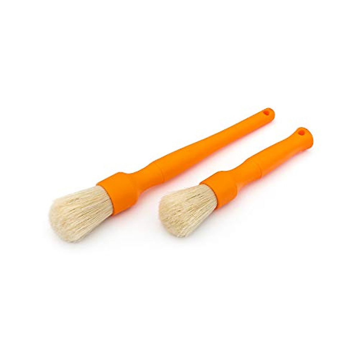 Detail Factory - Natural Boar's Hair Detailing Brush Combo Kit - Heavy Cleaning Action for Small Spaces, Engine Bays, Exterior Detailing, One Long Handle + One Short Handle, Orange (2-Pack)