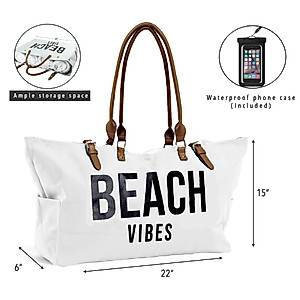 Keho Waterproof Canvas Beach Bag with Pockets For Women (Sandproof) - Navy …