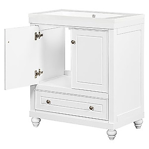 Bellemave 30" Bathroom Vanity with Ceramic Basin Sink, Combo Cabinet Under-Mount Sink, Bathroom Storage Cabinet with 2 Doors and 1 Long Drawer for Bathroom No Mirror (White)
