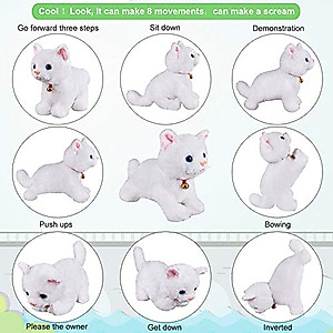 White Plush Cat Stuffed Animal Interactive Cat Robot Toy, Robotic Cat Barking Meow Kitten Touch Control, Electronic Cat Pet, Robot Cat Kitty Toy, Animated Toy Cats for Girls Baby Kids L:12" * H:8" *