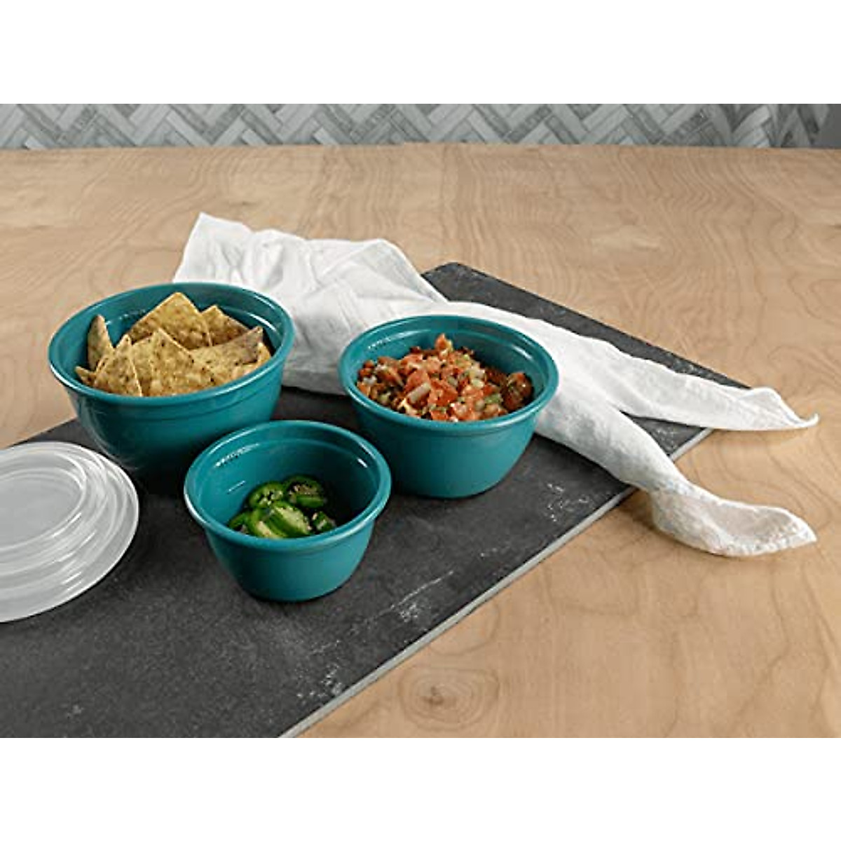 Wisconic 6-Piece Prep Bowl Set - Premium Plastic, Durable Kitchenware, Dishwasher Safe - Made in the USA - Light Teal