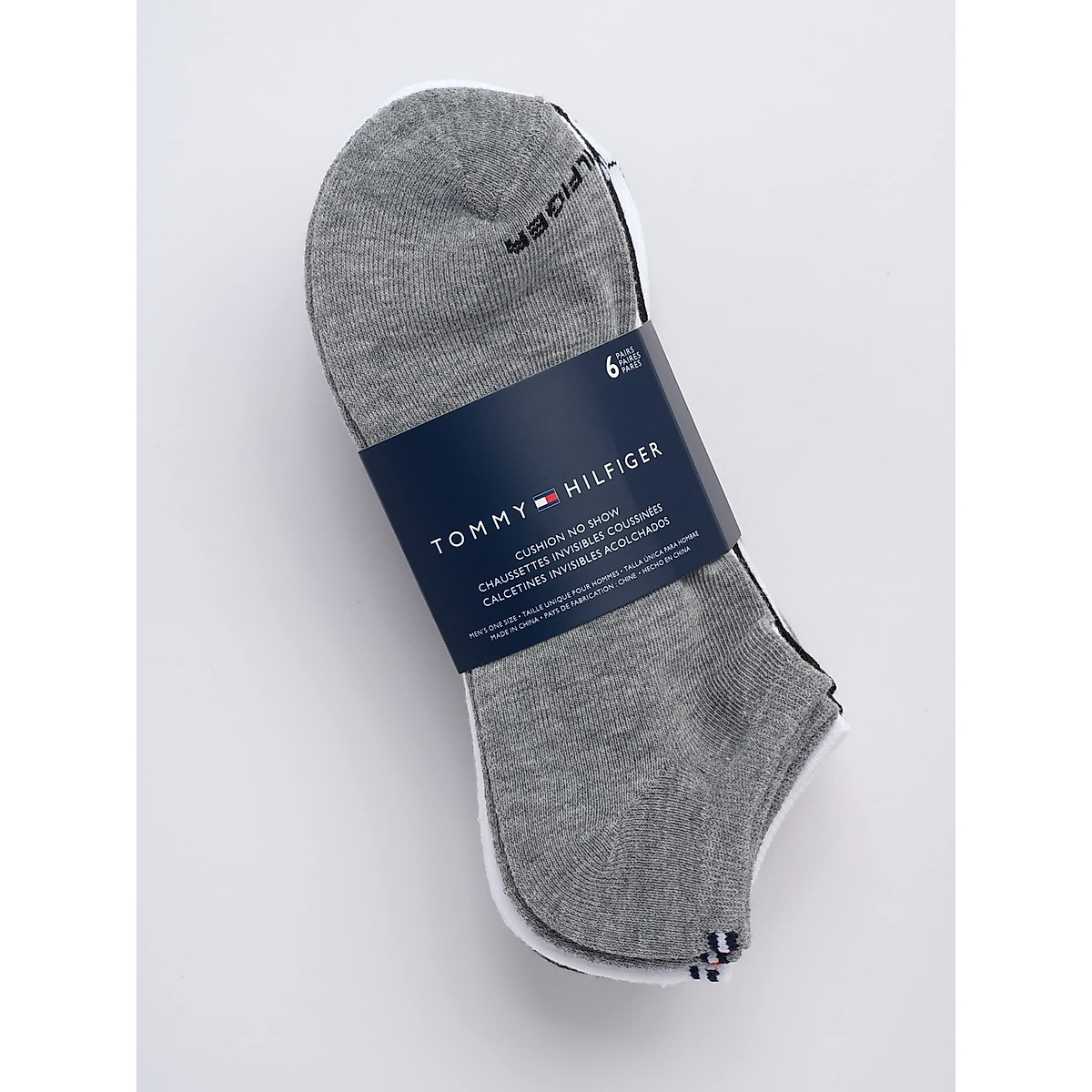 Tommy Hilfiger Men's Athletic Socks - Cushion No Show Ankle Socks (6 Pack), Size Shoe Size 7-12, Grey Assorted