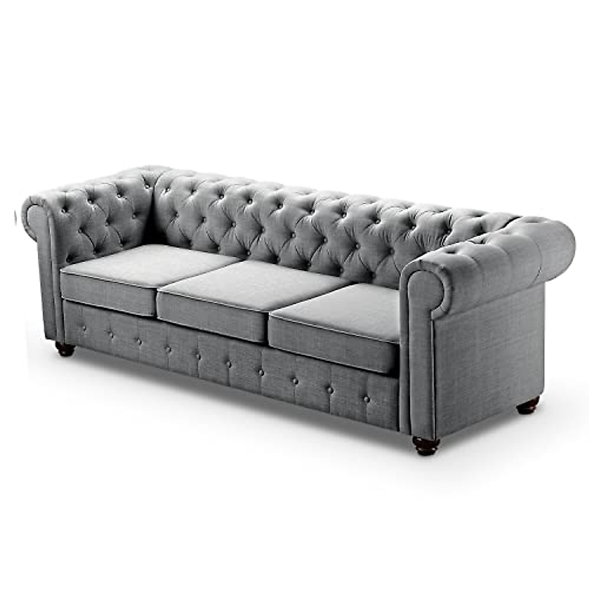 Rosevera Genevieve Upholstered Fine Polyester Collection Tufted Loveseat Couch, Contemporary Chesterfield Armrest,Sectional Sofa for Living Room Apartment, 3SEAT, Linen Gray 3SEAT