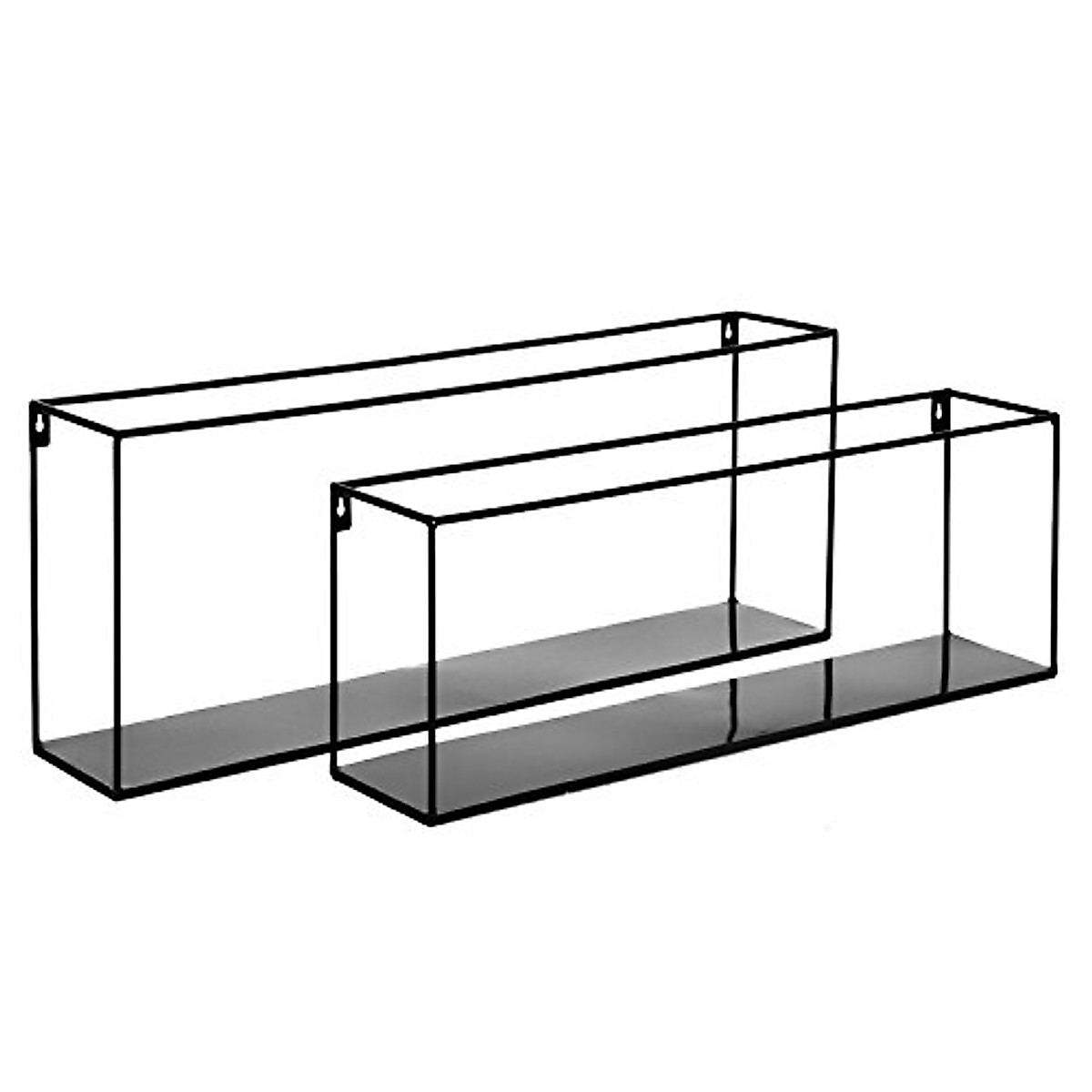 WHW Whole House Worlds Industrial Chic Rectangle Floating Shelves, 2 Wall Mounted Pieces, Black Iron, Various Sizes