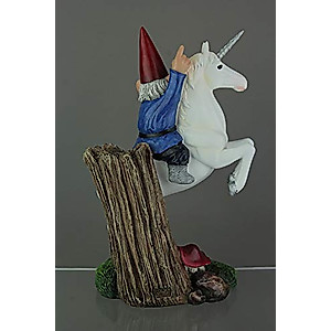 RUNADI Magical Adventure Garden Gnome on Unicorn Lawn Figurine, 13 1/2 Inch