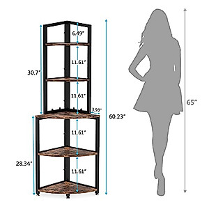 LITTLE TREE Corner Shelf 60 Inch Small Bookcase Bookshelf with 5 Open Shelves, Rustic Brown