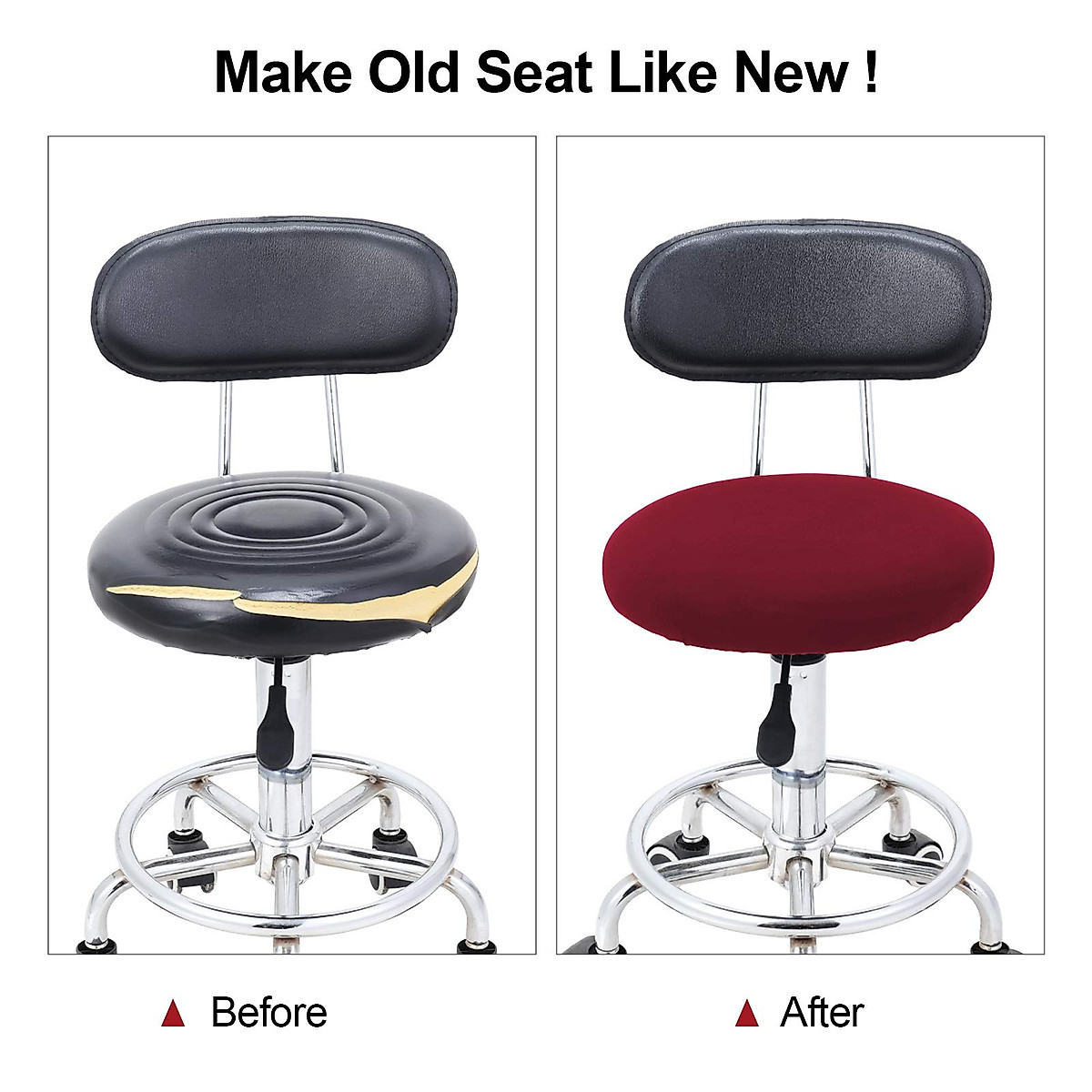 Tatuo Round Bar Stool Seat Covers Washable Stool Cushion Slipcover Elastic Bar Chair Covers for 14-17 Inch Chair (Red, 4 Pieces)