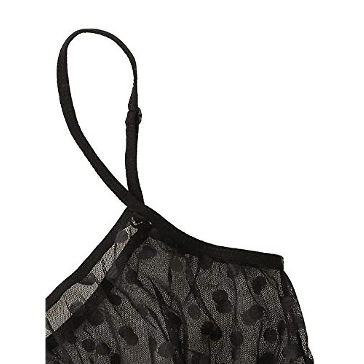 WDIRARA Women's Sexy Polka Dot Mesh Frill Spaghetti Strap Lingerie Set Black M