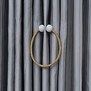 BSitVoik Magnetic Curtain TieBacks with Pearls, Modern Curtain Holdbacks Strap, Pearl Ball Home Office Curtain Buckle, Weave Clips Rope Straps Holder for Big, Wide or Thick Drapries(Grey)