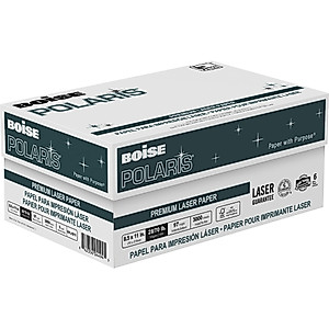 BOISE POLARIS Premium Laser Paper, 8.5" x 11" Letter, 98 Bright White, 28 lb, 6 Ream Carton (3,000 Sheets)