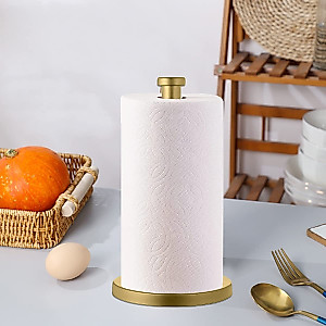 GWGTHZ Stainless Steel Paper Towel Holder, Gold Paper Towel Holder Countertop for Kitchen Bathroom, Standing Paper Towel Holder with Weighted Base for Standard or Rolls Brushed Brass, (Gold)…