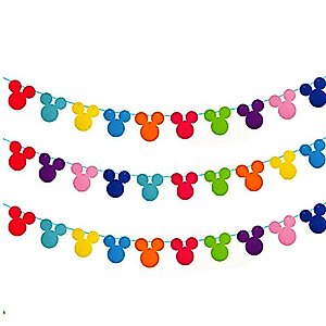 Kinyanco 3 Rows Colorful Mickey Mouse Garland Disney Theme Garland Banner for Birthday Party Decoration, Room Decor, Baby Shower, Classroom Decoration