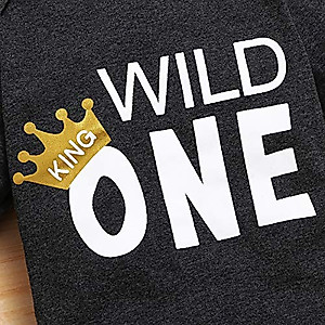 Baby Boy 1st Birthday Outfit Boy First Birthday Romper Wild One Birthday Outfits Boy (Dark Gray-Wild One Long, 12-18 Months)