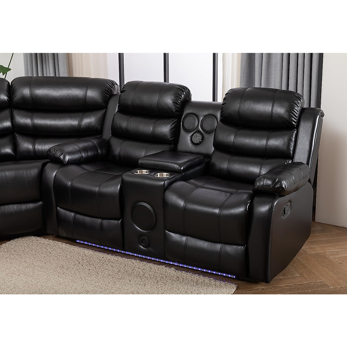 Recliner Sectional Sofa Couches with LED Light for Living Room Home Theater with Cup Holders Console Table Storage