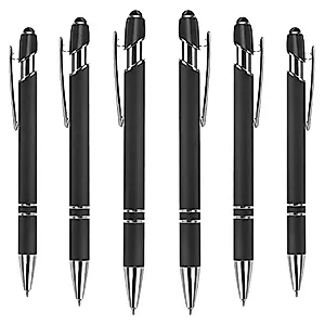 Cobee® Ballpoint Pen with Stylus Tip, 6 Pieces Retractable Ballpoint Pens, 1.0 mm Black Ink Soft Touch Responsive Click Metal Pens, 2 in 1 Stylus for Touch Screens, School Office Gift Supplies(Black)