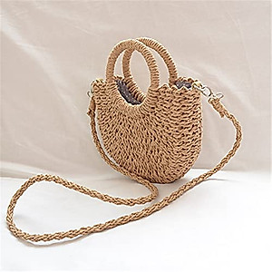 JOLLQUE Straw Crossbody Bag for Women,Handwoven Small Handbag Purse Handle Clutch for Summer (Khaki Mini)