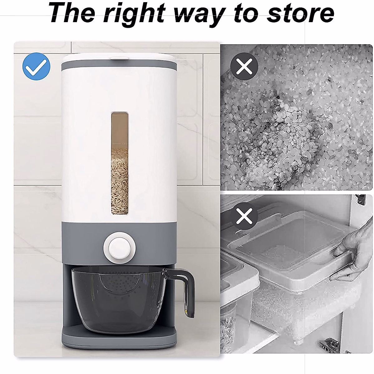 J-hong 25 Lbs Rice Dispenser, Large Grain Container Storage with Lid Measuring Cylinder Moisture Proof Household Cereal Dispenser Bucket for Kitchen wide range of grains