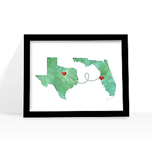 Any Two States Map Art Print Wall Decor - WATERCOLOR series - Love Wedding Gift Personalized State