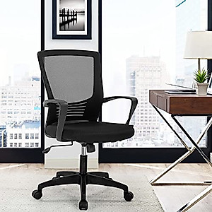 FDW Rolling Mesh Computer Task Swivel Home Comfortable Chair with Lumbar Support and Height Adjustable (Black)