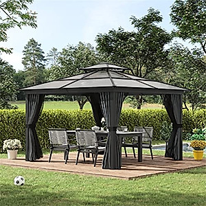 TBGFPO 10x10 Hardtop Gazebo Outdoor Gazebo Canopy Vented Roof Pergolas Aluminum Frame with Curtains, for Garden,Patio,