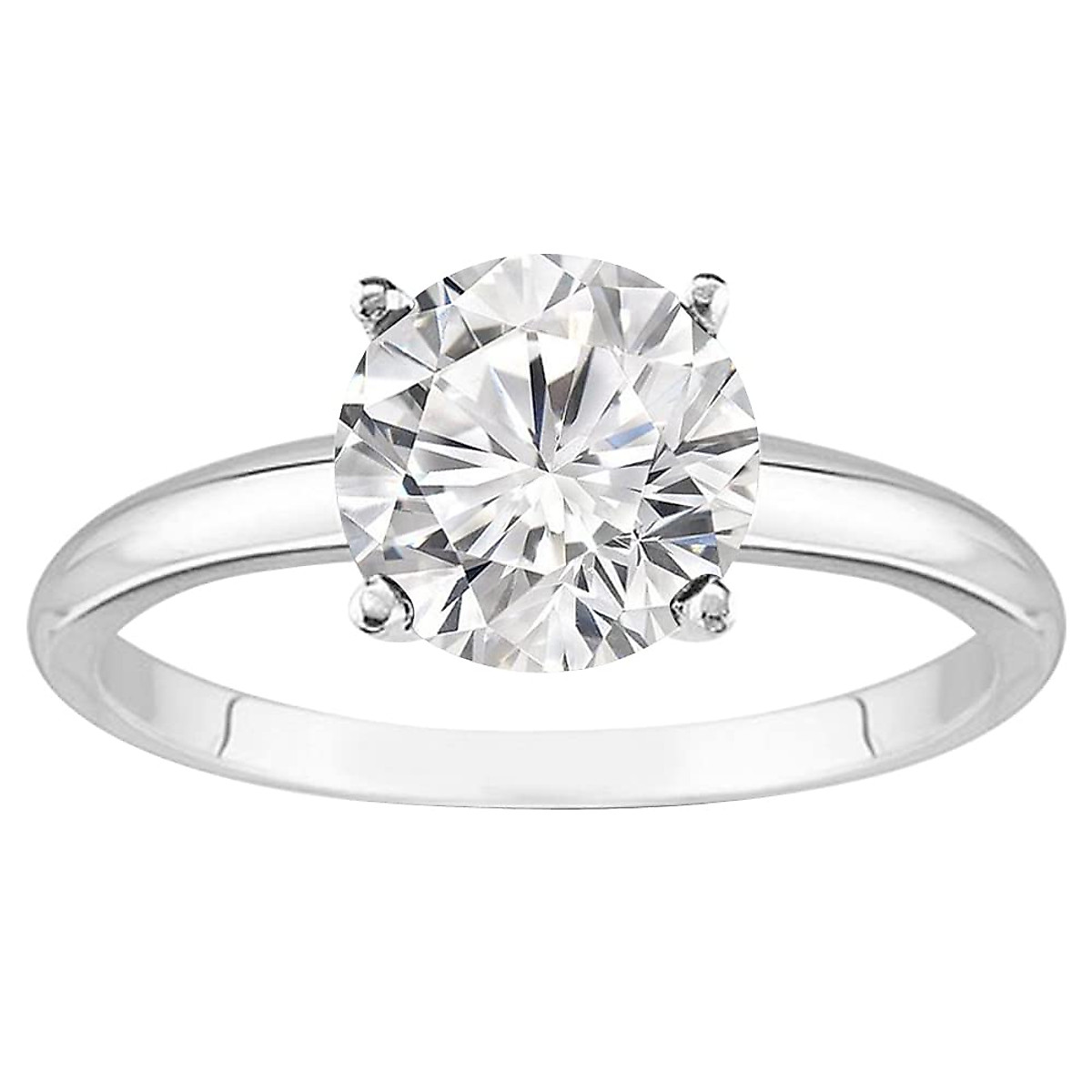 Houston Diamond District 14K White Gold 2 Carat Lab Grown 4 Prong Solitaire Round Cut Diamond Engagement Ring (2 Ct,E-F Color VS1-VS2 Clarity), Size - 5.5