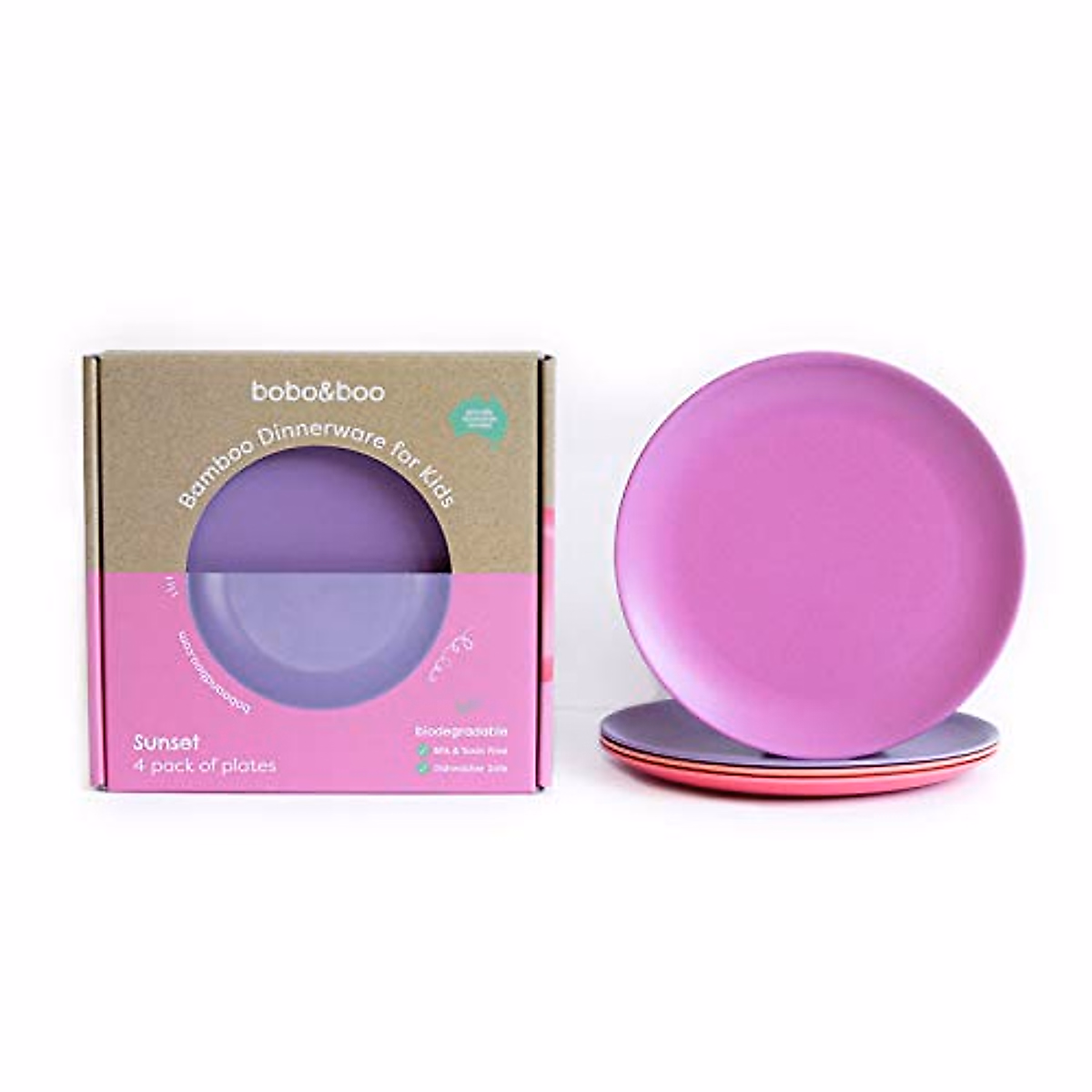 Bobo&Boo Bamboo Kids Plates (7.8inch), Set of 4 Eco Friendly Toddler Plates :: Non Toxic Children’s Dinnerware for Babies & Big Kids :: Mix and Match :: Great Gift for Baby Showers & Birthdays, Sunset