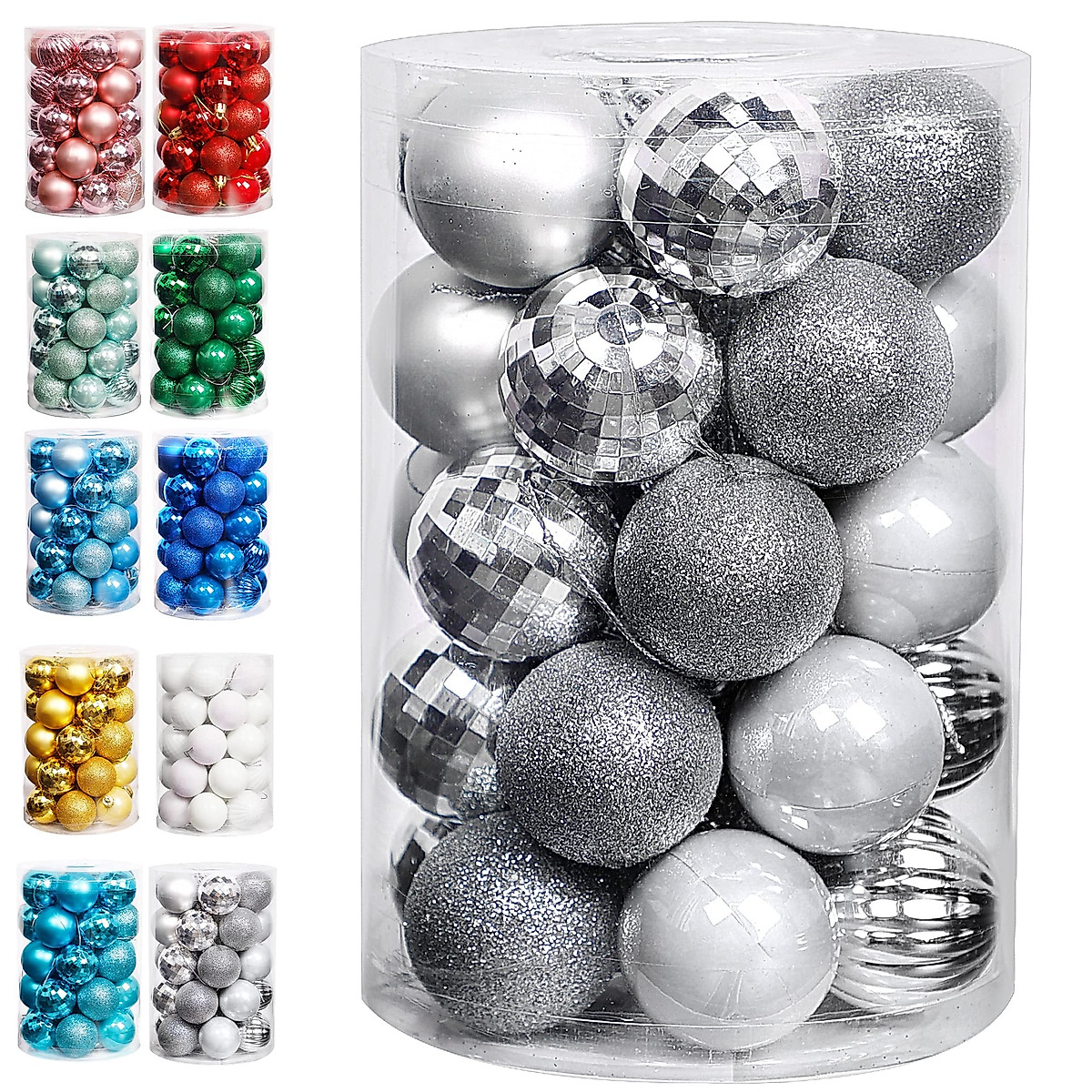 Lulu Home Christmas Ball Ornaments, 34 Ct 1.57" Pre-Strung Hanging Ornament Decorations, Xmas Shatterproof Plastic Balls for Holiday Party Wreath Garlands Trees, Silver