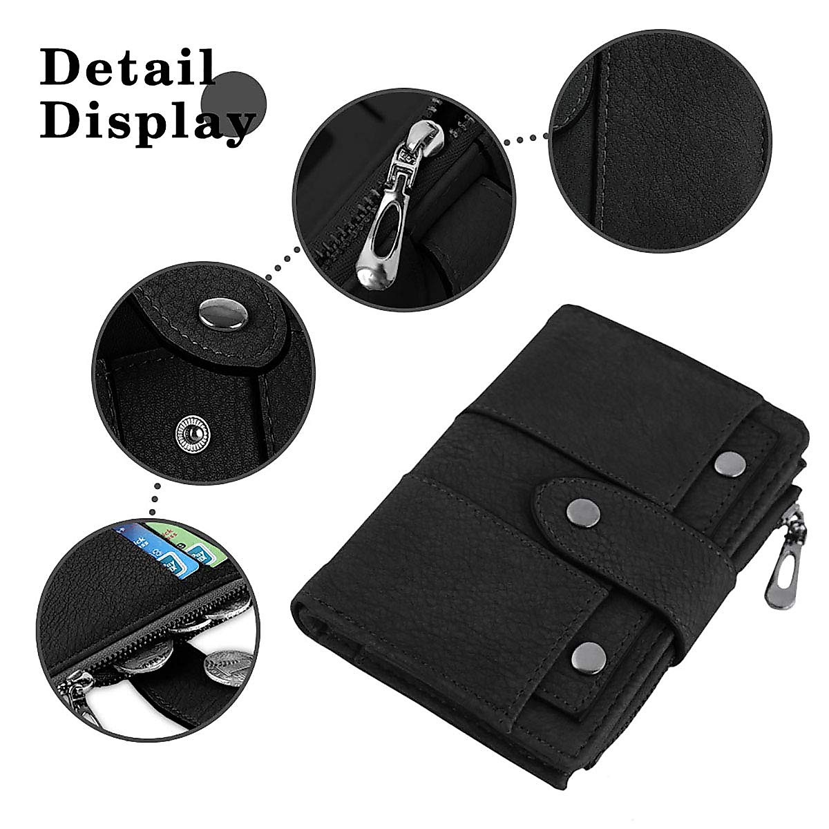 Reocahoo Small Wallets for Women Small Bifold Wallet with Coin Pocket Card Holder Wallet with ID Window Black