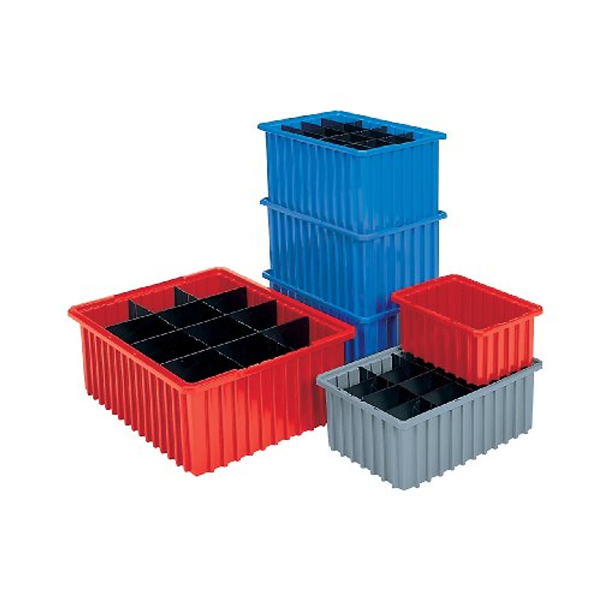 Akro-Mils 33226 Akro-Grid Plastic Slotted Dividable Modu Box Stackable Grid Storage Tote Container, (22-3/8-Inch L x 17-3/8-Inch W x 6-Inch H), (4 Pack), Red
