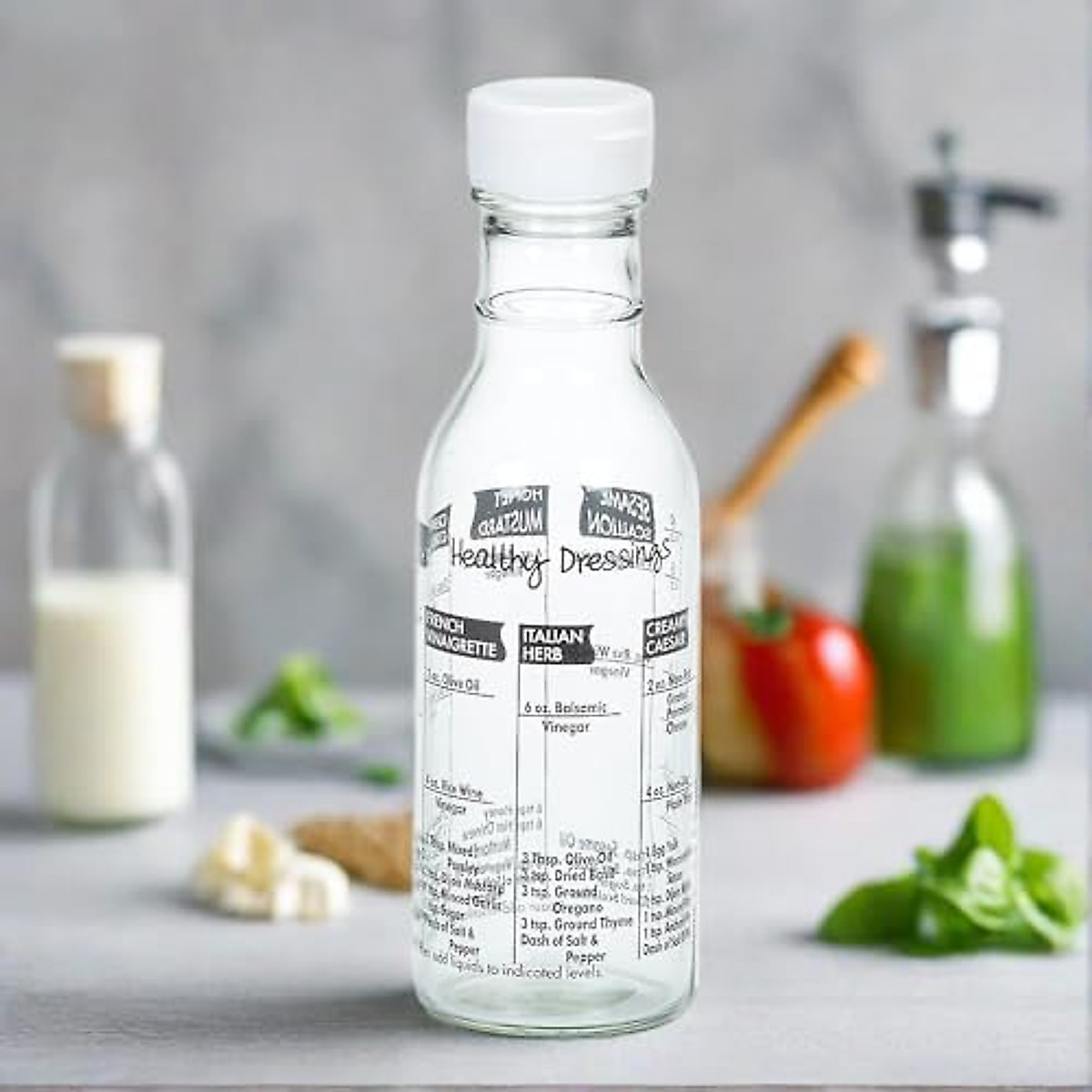 CUISINOX Glass Salad Dressing Shaker Bottle, 8.3" x 2.54", White