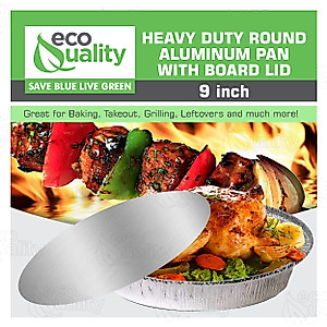 EcoQuality (500 Pack) - 9 Inch Disposable Round Aluminum Foil Take-Out Pans with Board Lids Set - Disposable Tin Containers, Perfect for Baking, Cooking, Catering, Parties, Restaurants