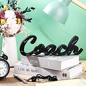 Yalikop 3 Pieces Coach Gifts, Coach Wood Sign, Coach Pen, Whistles with Lanyard, Coach Whistle, Wooden Letters Sign for Christmas Gift Men Women Referees Sports Coach Home Office Sports Decorations (Black Sign)
