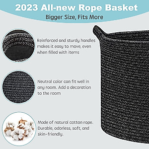 MEGASKET Large Black Blanket Basket, 22" X 22" X 14" Woven Rope Baskets for Storage, Kids Dog Toy Storage Baskets Organizer Bins, Blanket Storage for Living Room, Black Wicker Baskets for Organizing