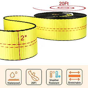 Sumpluct Recovery Tow Strap 2in X 20ft Heavy Duty 20,000 lbs Break Strength, Use for Emergency Towing Rope, Tree Saver, Winch Extension, Triple Reinforced Loops, Protective Sleeves,Car Accessories