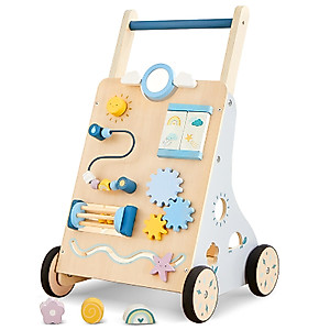 Beright Wooden Baby Walker, Wooden Baby Push Walker, Learning Activity Walker Toys, Baby Push Toy Multiple Activities Center, Gift for Birthday, Christmas and New Year