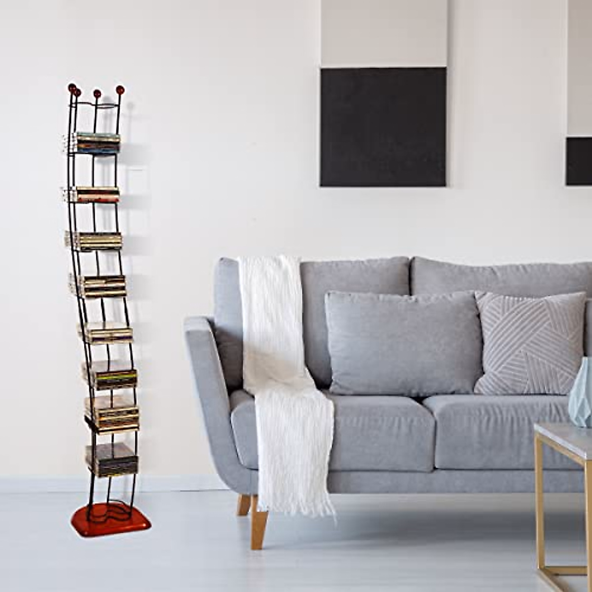 Atlantic Wave Wire CD Tower - Hold 110 CDs in Steel and Black Cherry Wood, PN1316