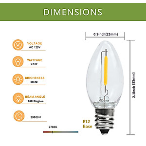 MEILUX Accessory Cord with LED Night Lights - White Cord with On/Off Switch, Warm White C7 Bulbs and Spare Fuse for Holiday and Home Decoration