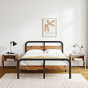 Breezehome California King Bed Frame with Rustic Wood Headboard and Footboard, 14 Inch Heavy Duty 3500lbs Steel Slat Support for Mattress, Noise-Free Platform, No Box Spring Needed