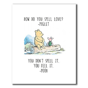 BigWig Prints Winnie the Pooh Wall Art - Classic Winnie the Pooh Nursery Decor, Friendship Quotes, Wall Art Decor Photos Bedroom Playroom, Quotes Prints, Inspirational Sayings -Unframed 4 Pack (8x10)