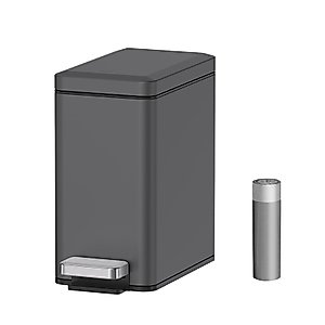 Mbillion Step Trash Can 6 Liter 1.6 Gallon Slim Design Step-On Trash Can with Strong Pedal, Stainless Steel Rectangular Garbage Can, Grey