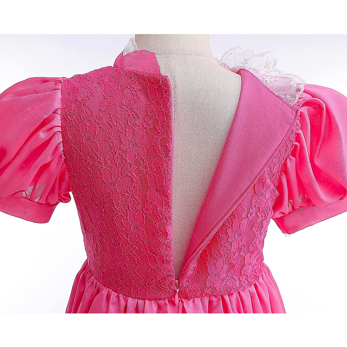 Akokvlar Princess Peach Costume for Girls Deluxe Halloween Dress Up Outfit with Accessories (Pink, 5-6 Years)