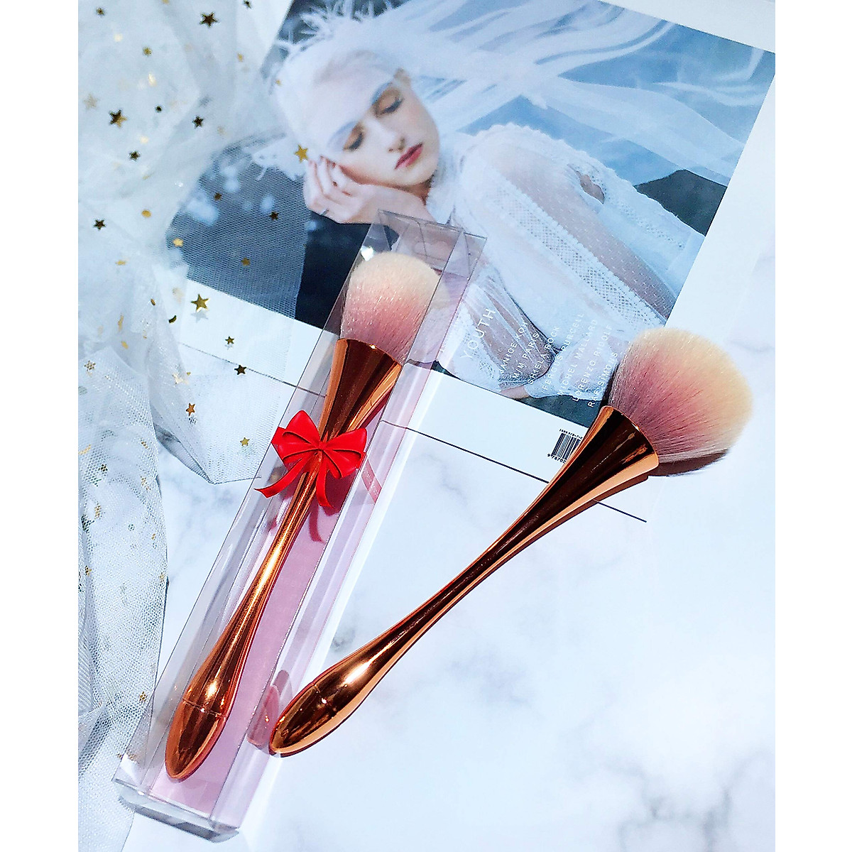 Super Large Mineral Powder Brush, Nail Brushes Kabuki Makeup Brushes Soft Fluffy Foundation Brush Blush Brush,Professional Powder Brushfor Daily Makeup(Rose Gold color) …